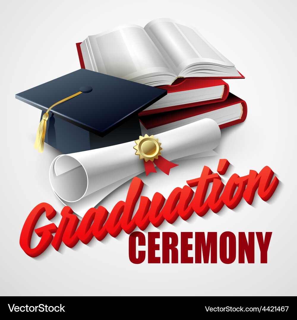 Graduation ceremony book hat and certificate Vector Image