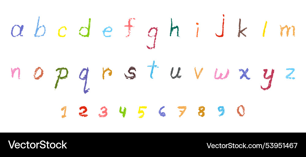 Hand-drawn colored crayons alphabet and numbers Vector Image