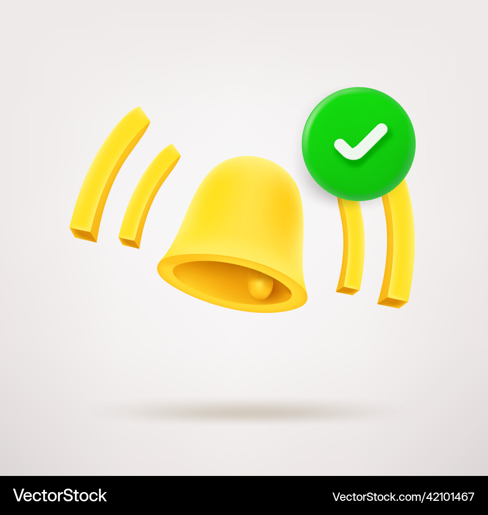 Notification bell with checkmark 3d icon Vector Image