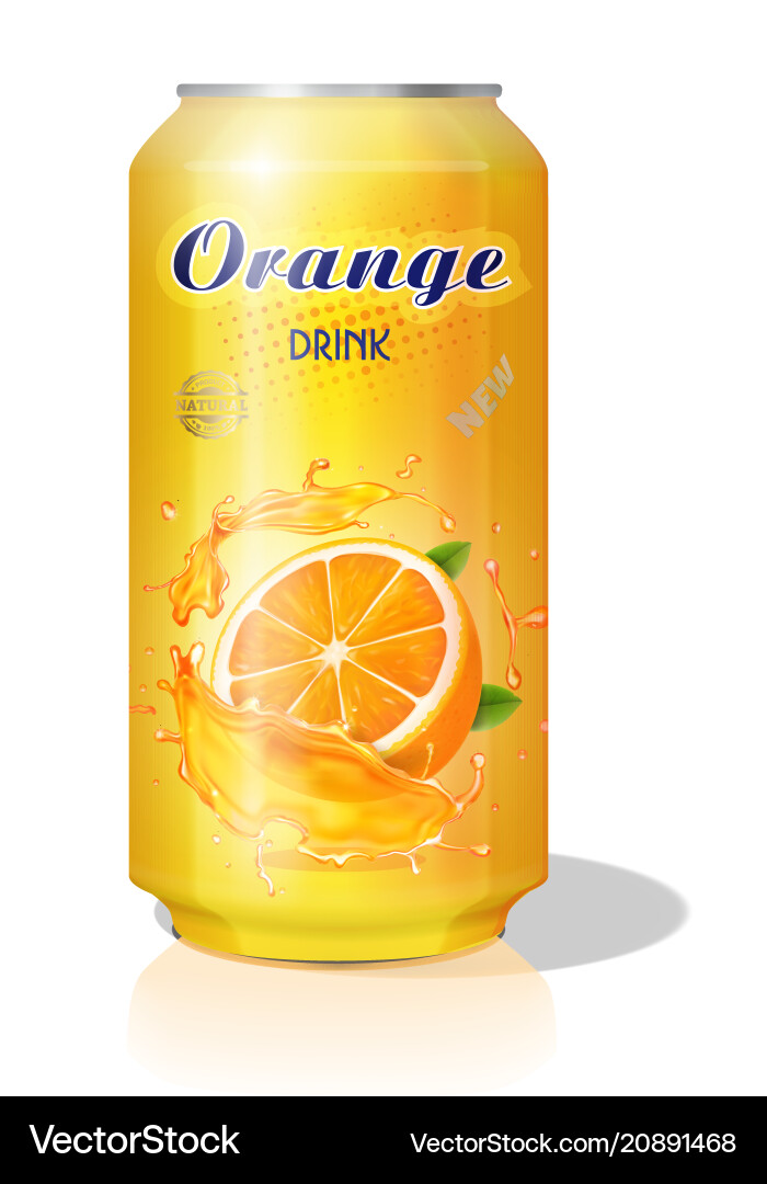 Aluminum can with fruit orange juice isolated Vector Image