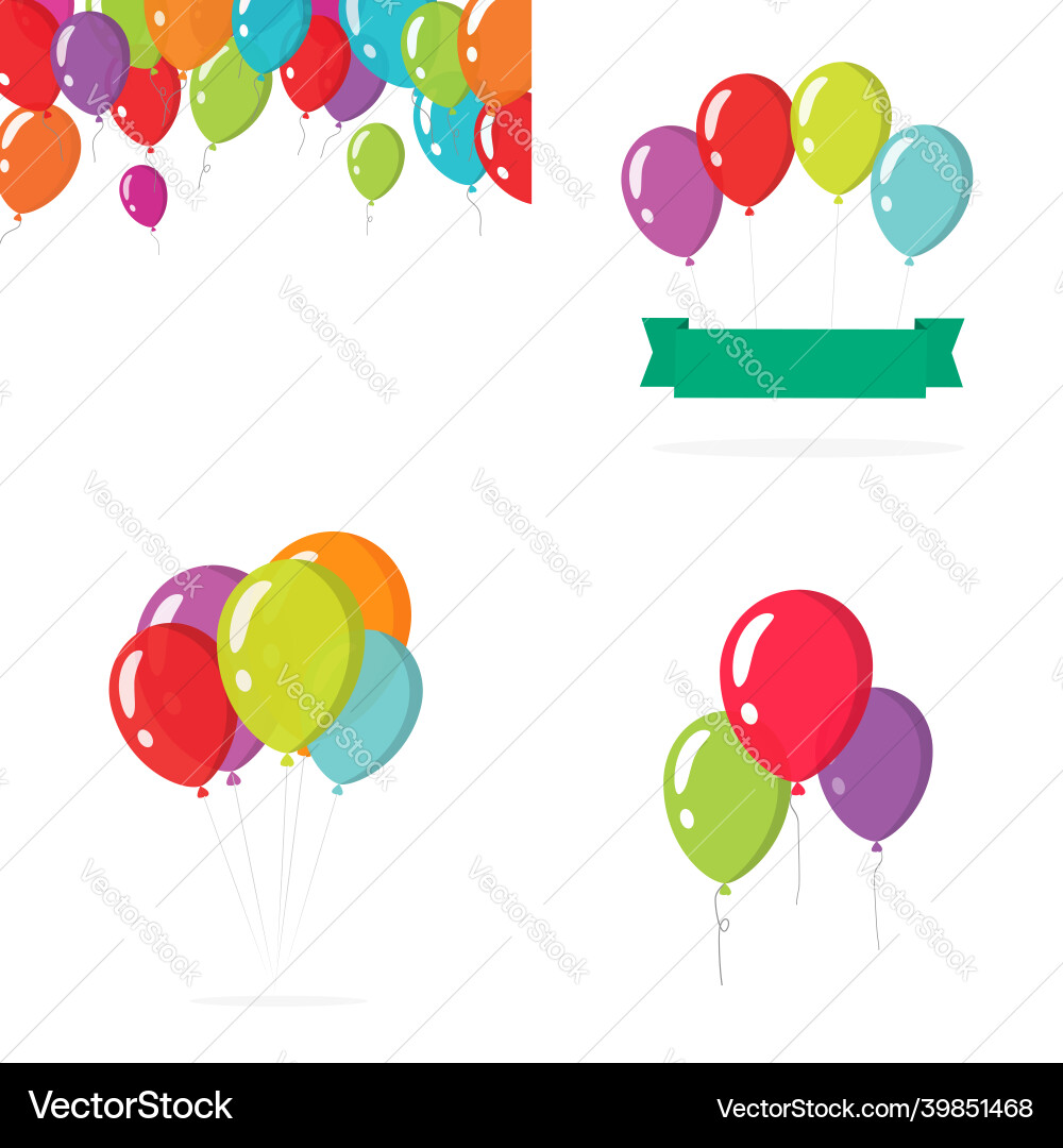 Balloons birthday party colorful set Royalty Free Vector
