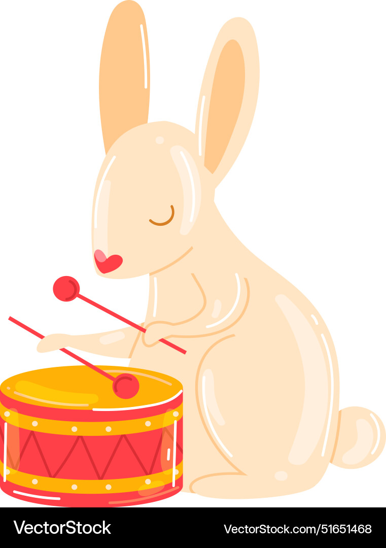 Cute cartoon bunny playing drum musical rabbit Vector Image