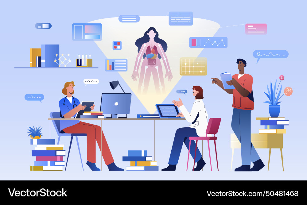 Flat medical students doctors or nurses learning Vector Image