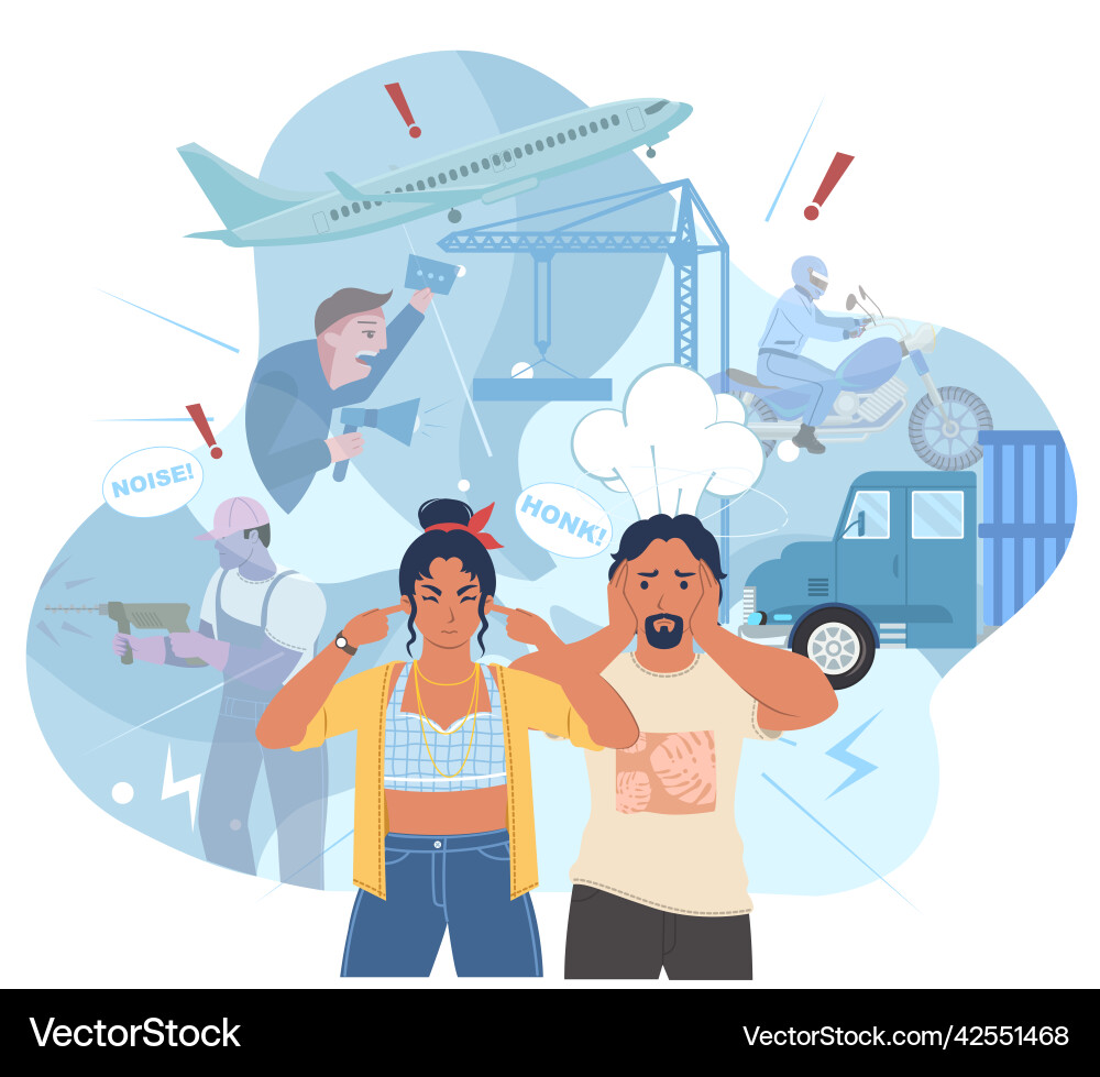 Noise pollution poster suffering loud sound Vector Image