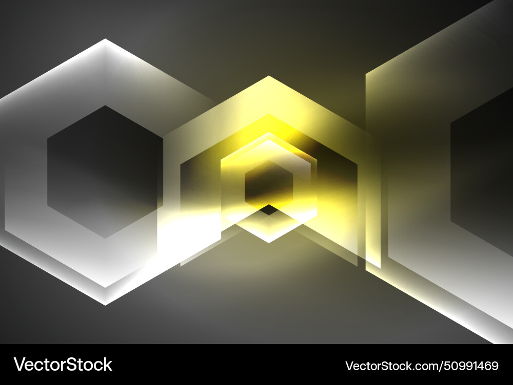 A radiant hexagonal shape on dark backdrop Vector Image
