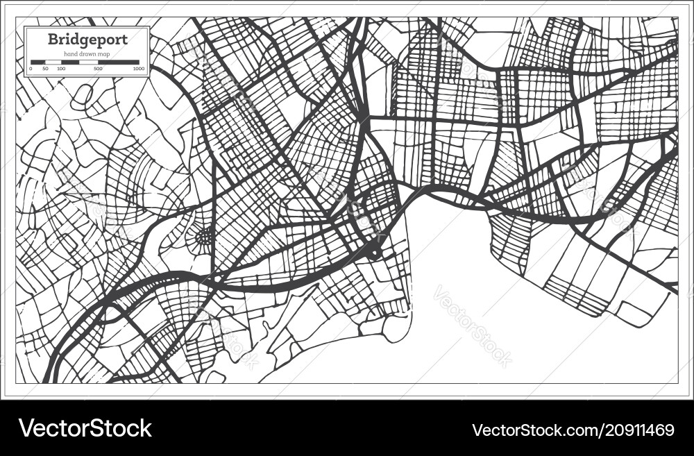 Bridgeport City Map - Retro Style Outline Vector Image