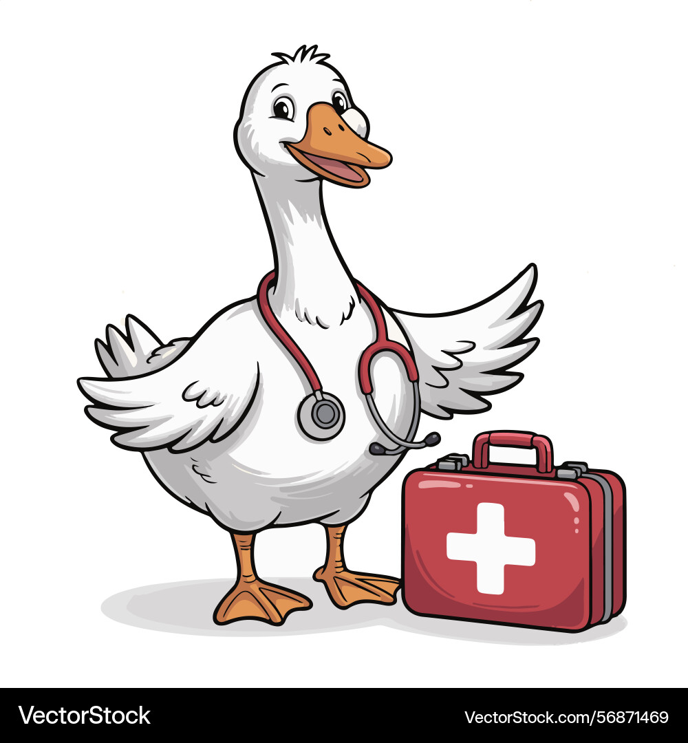 Cartoon goose doctor with stethoscope first aid Vector Image