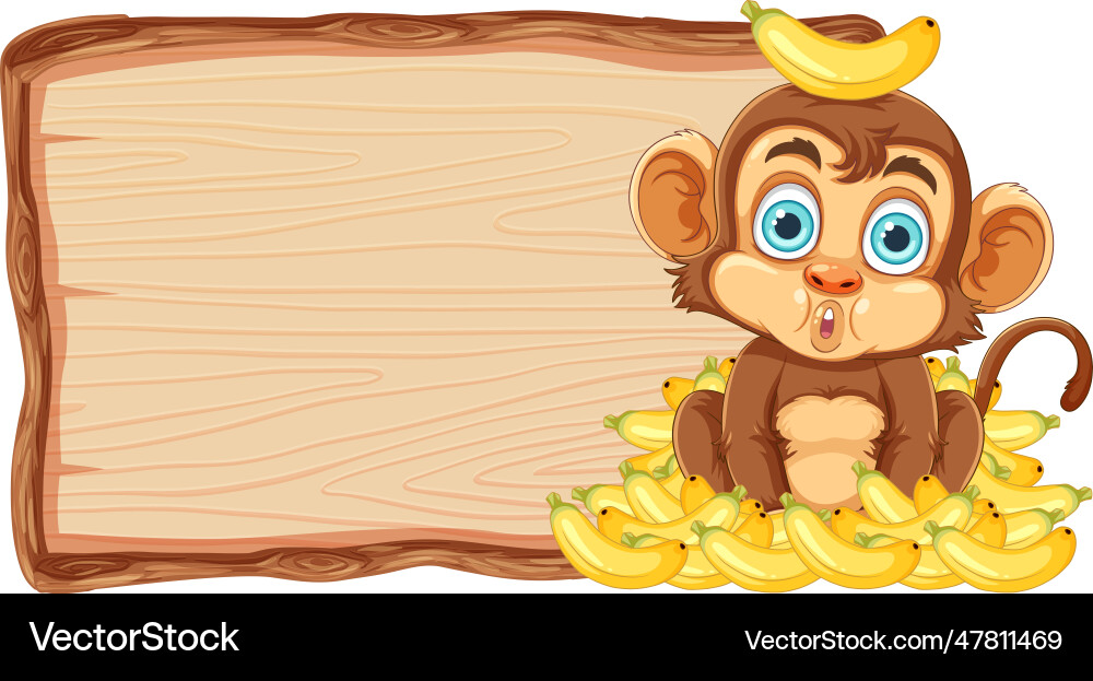Cute monkey with wooden sign board Royalty Free Vector Image