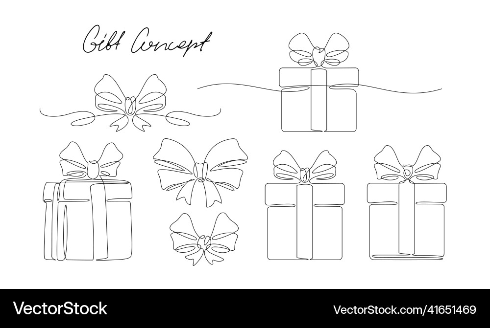 Gift box and bow in continuous line art drawing Vector Image
