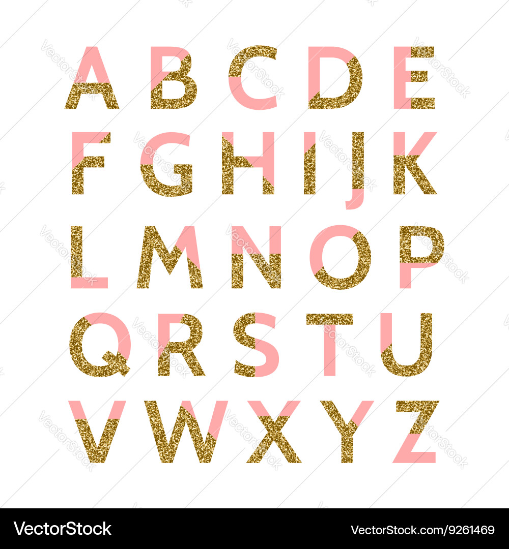 Pink and gold glitter font Royalty Free Vector Image