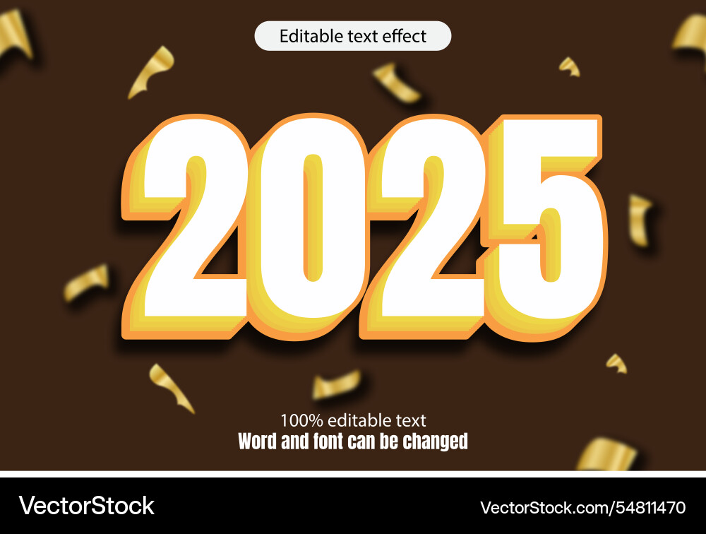 2025 editable text effect 3d emboss cartoon Vector Image