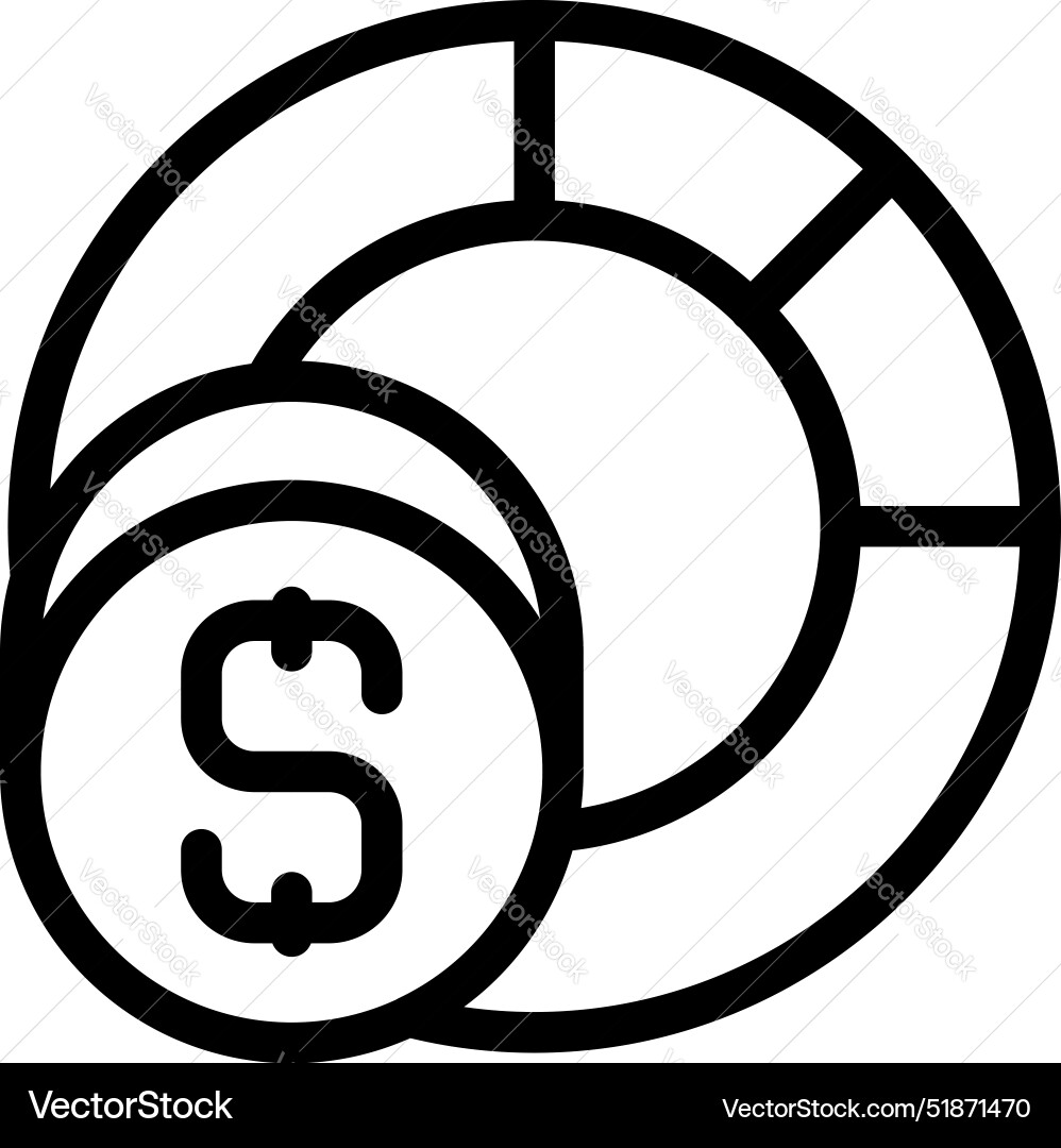 Dollar coin overlapping a pie chart representing Vector Image