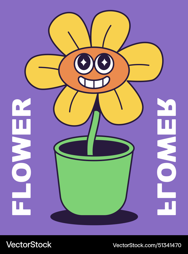 Flower cartoon mascot doodle Royalty Free Vector Image