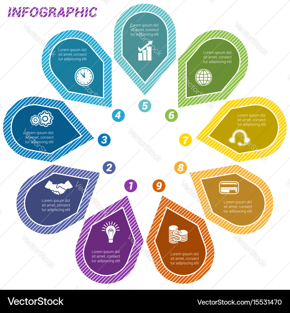 Infographic points arranged in circle nine Vector Image