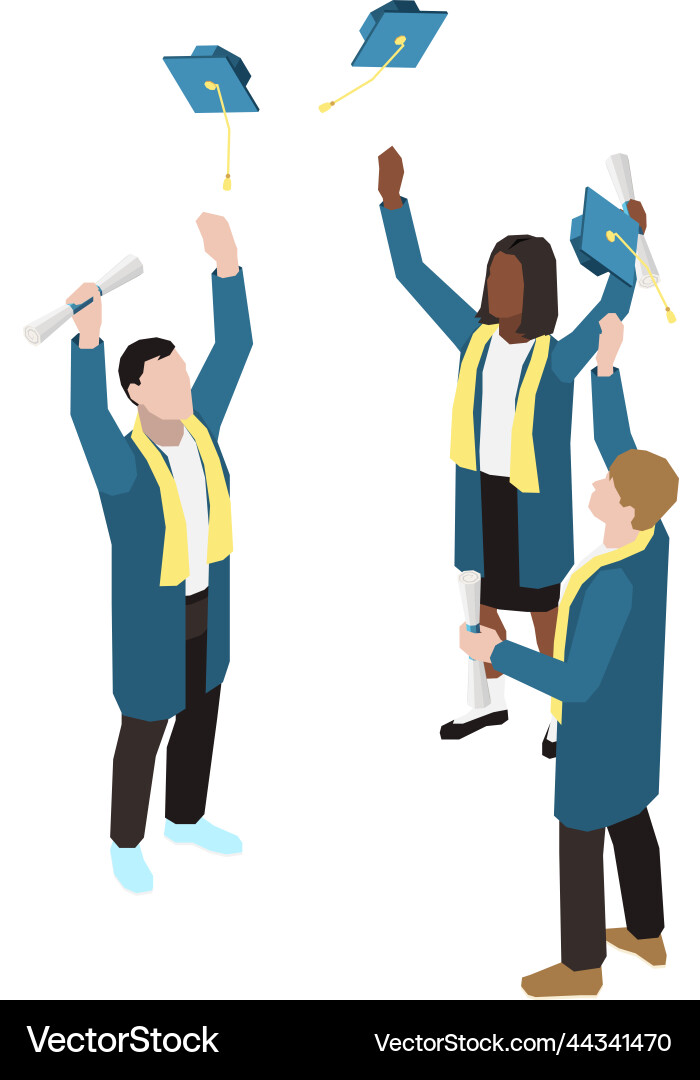 Isometric university graduates Royalty Free Vector Image