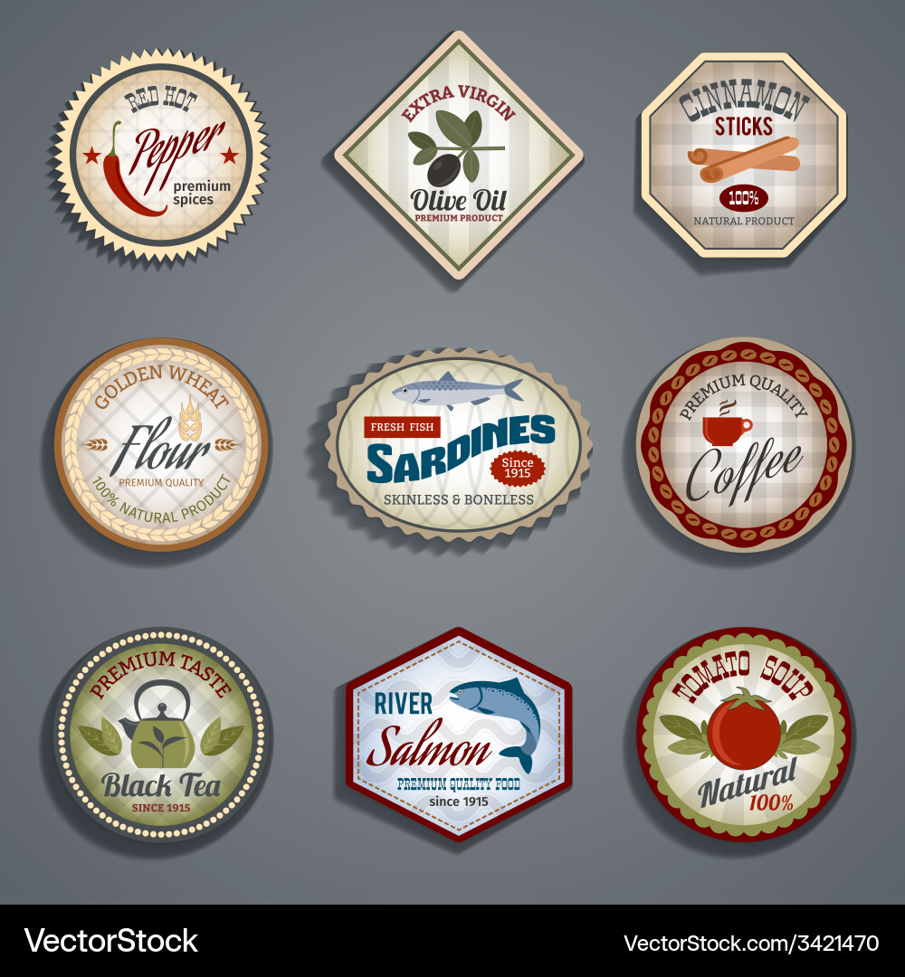 Retro Food Labels Set Royalty Free Vector Image