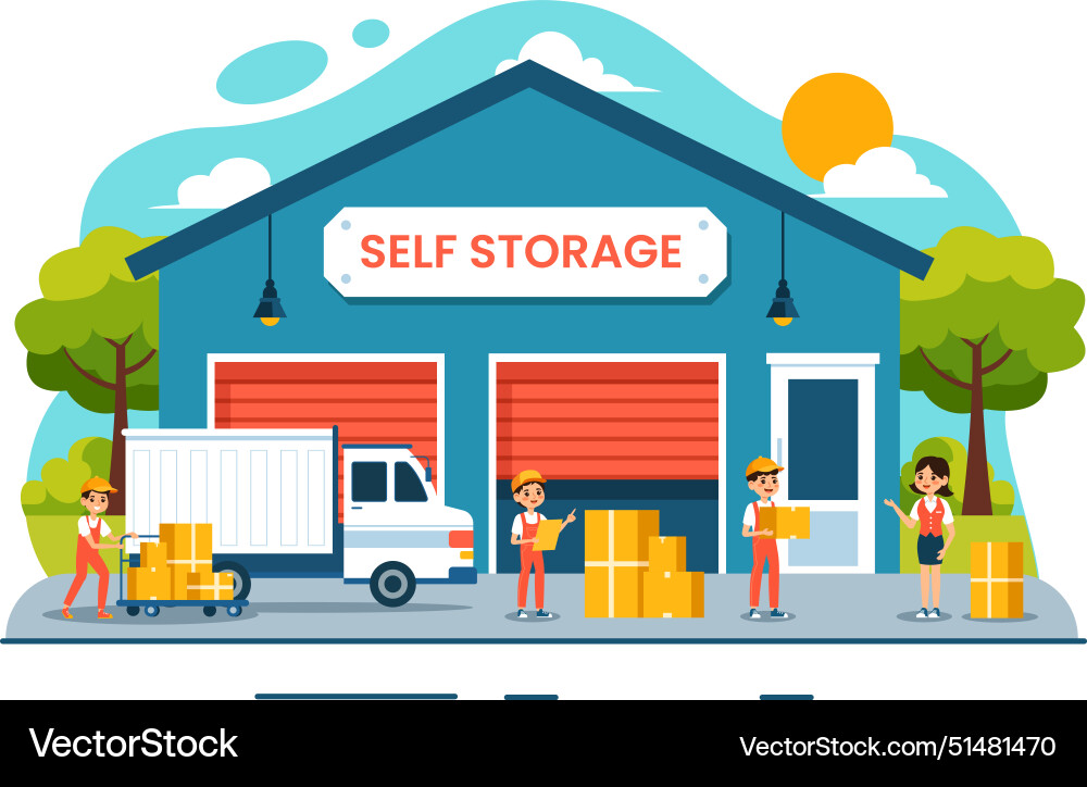 Self storage featuring cardboard boxes filled Vector Image
