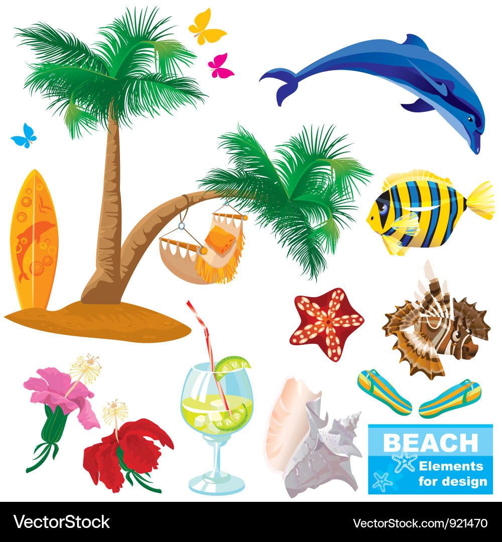 Summer beach elements set Royalty Free Vector Image