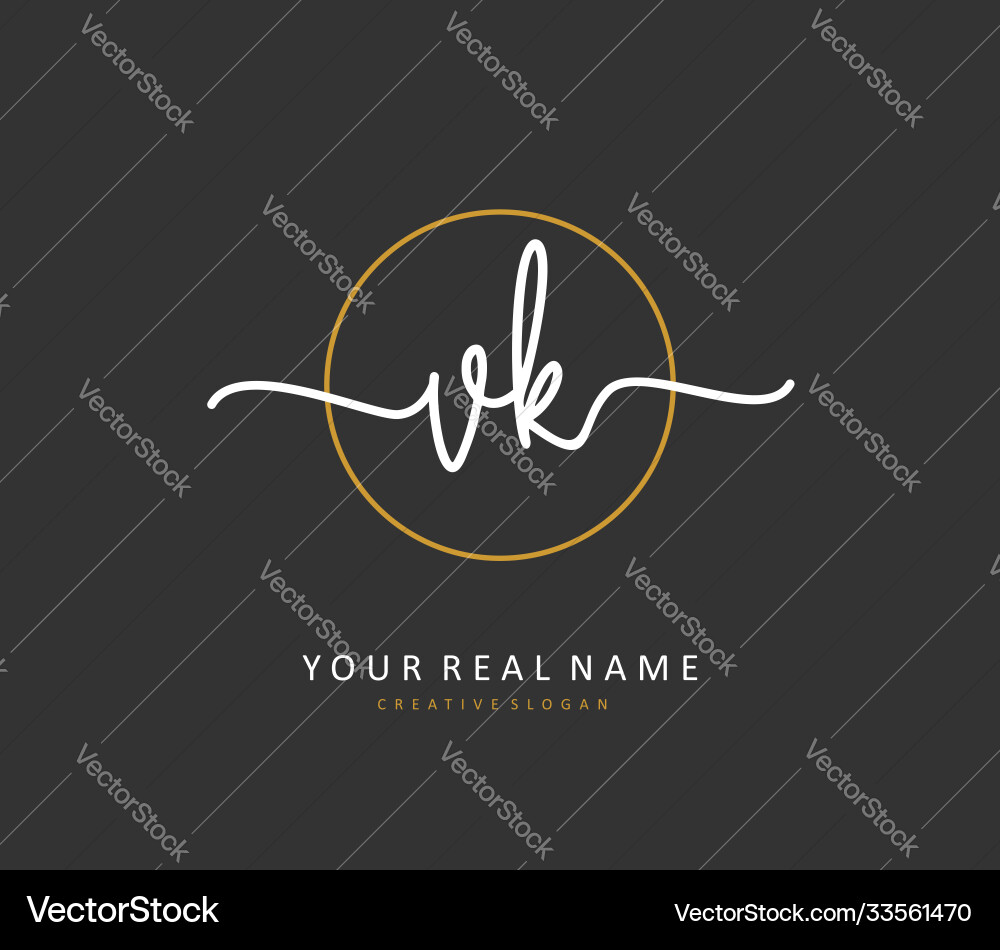 V k vk initial letter handwriting and signature Vector Image