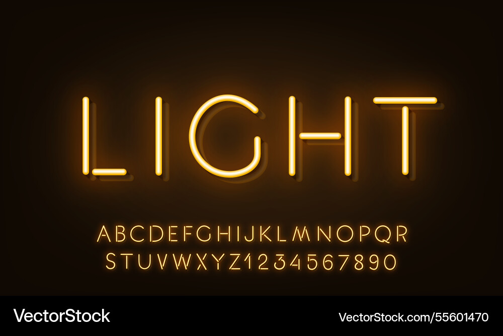 Yellow neon reflection font on dark background Vector Image