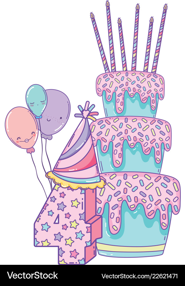 Birthday cake with balloons and number Royalty Free Vector