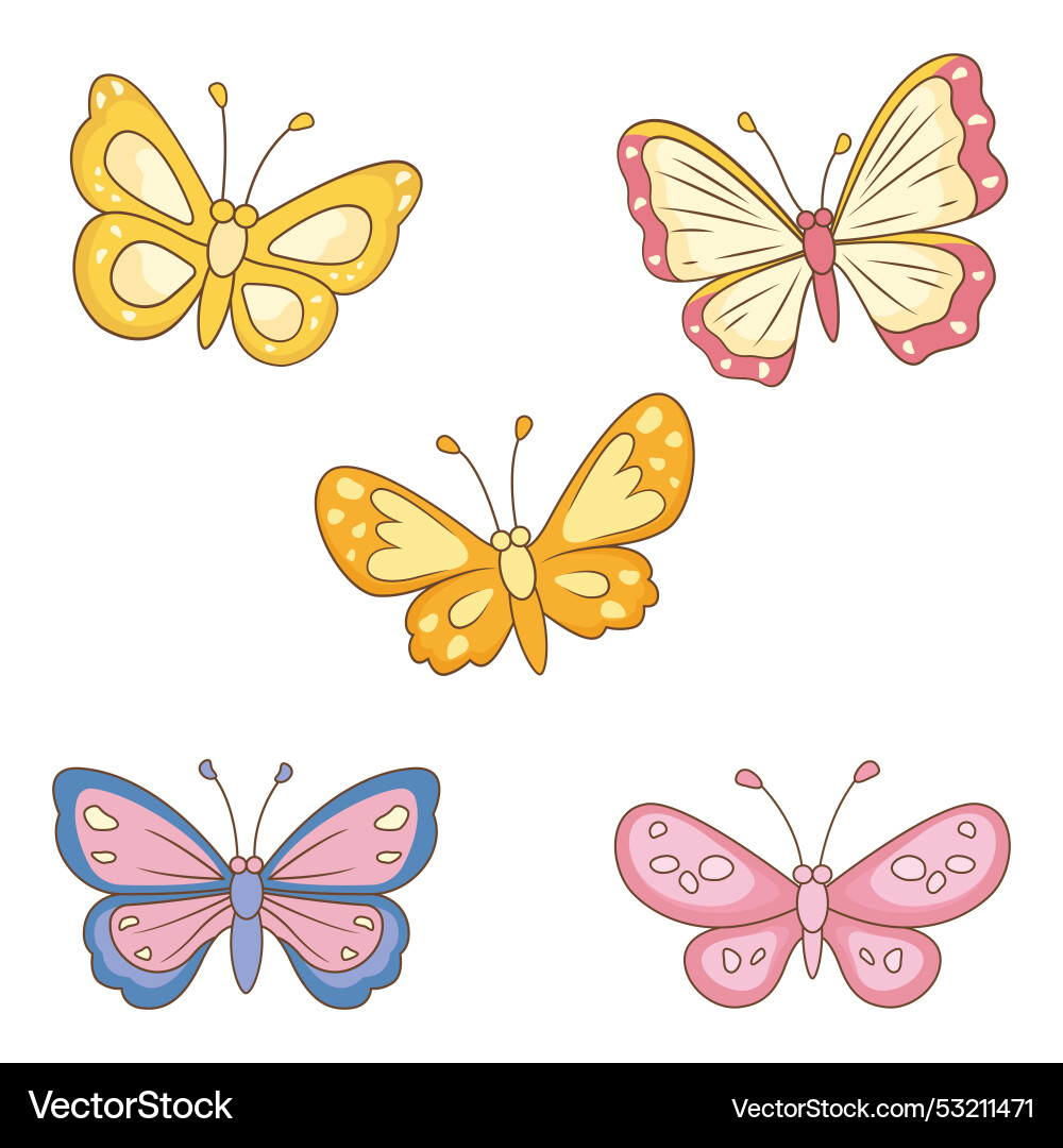 Collection of cute colorful butterfly insect Vector Image
