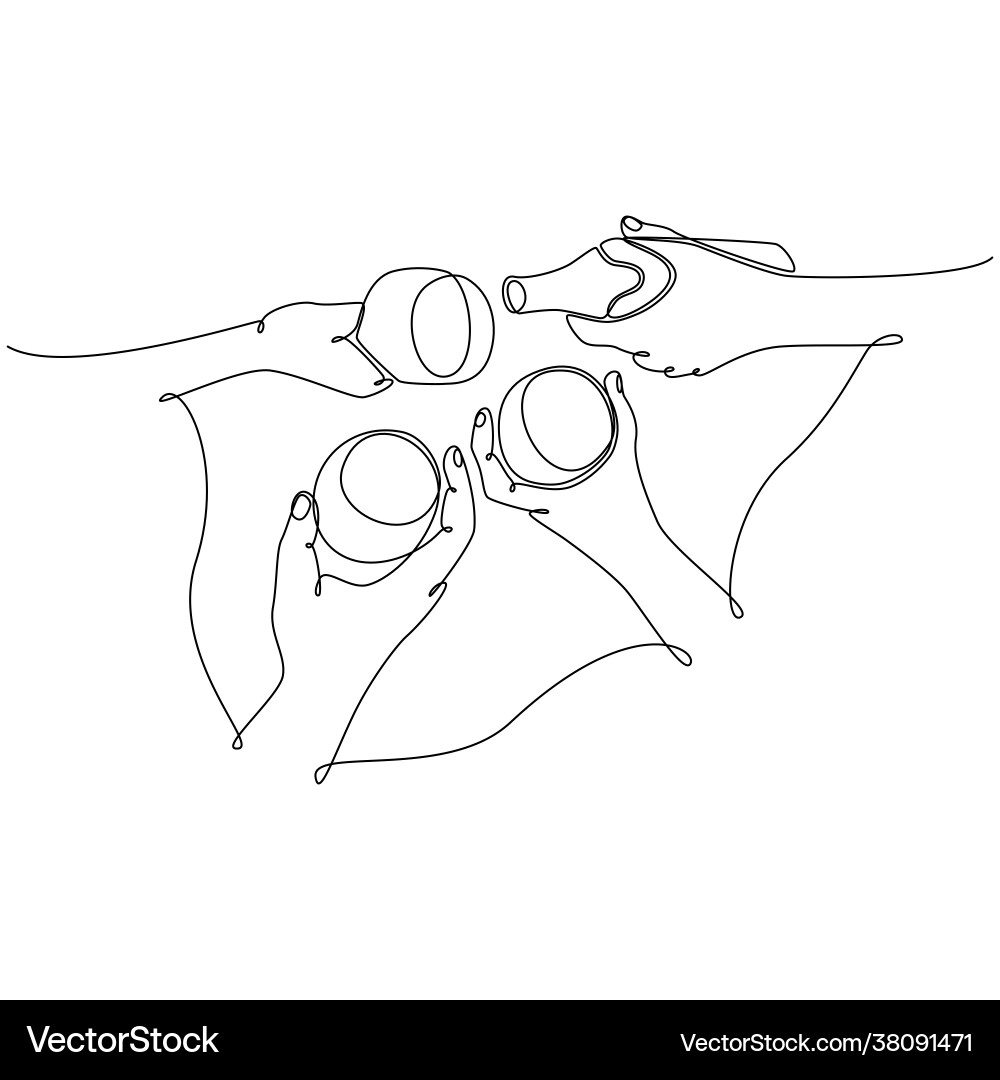 Continuous line drawing hands holding glasses Vector Image