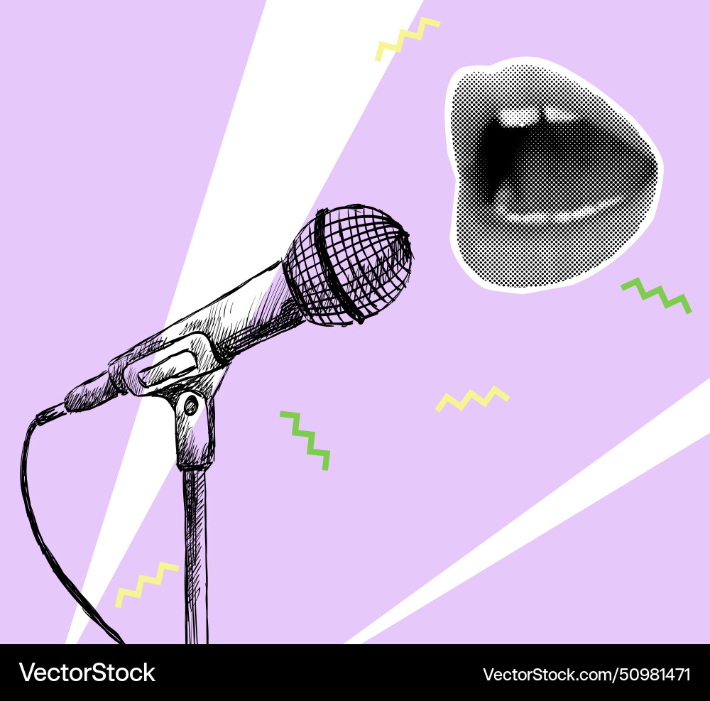 Microphone singing mouth Royalty Free Vector Image