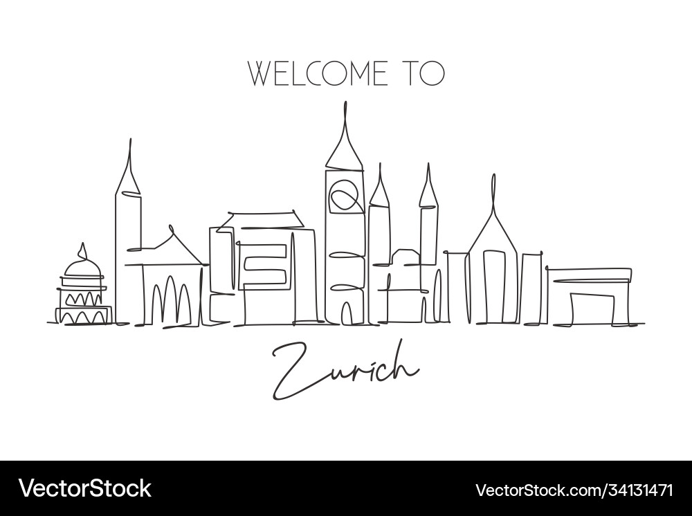Zurich Skyline - One Line Drawing Royalty Free Vector Image