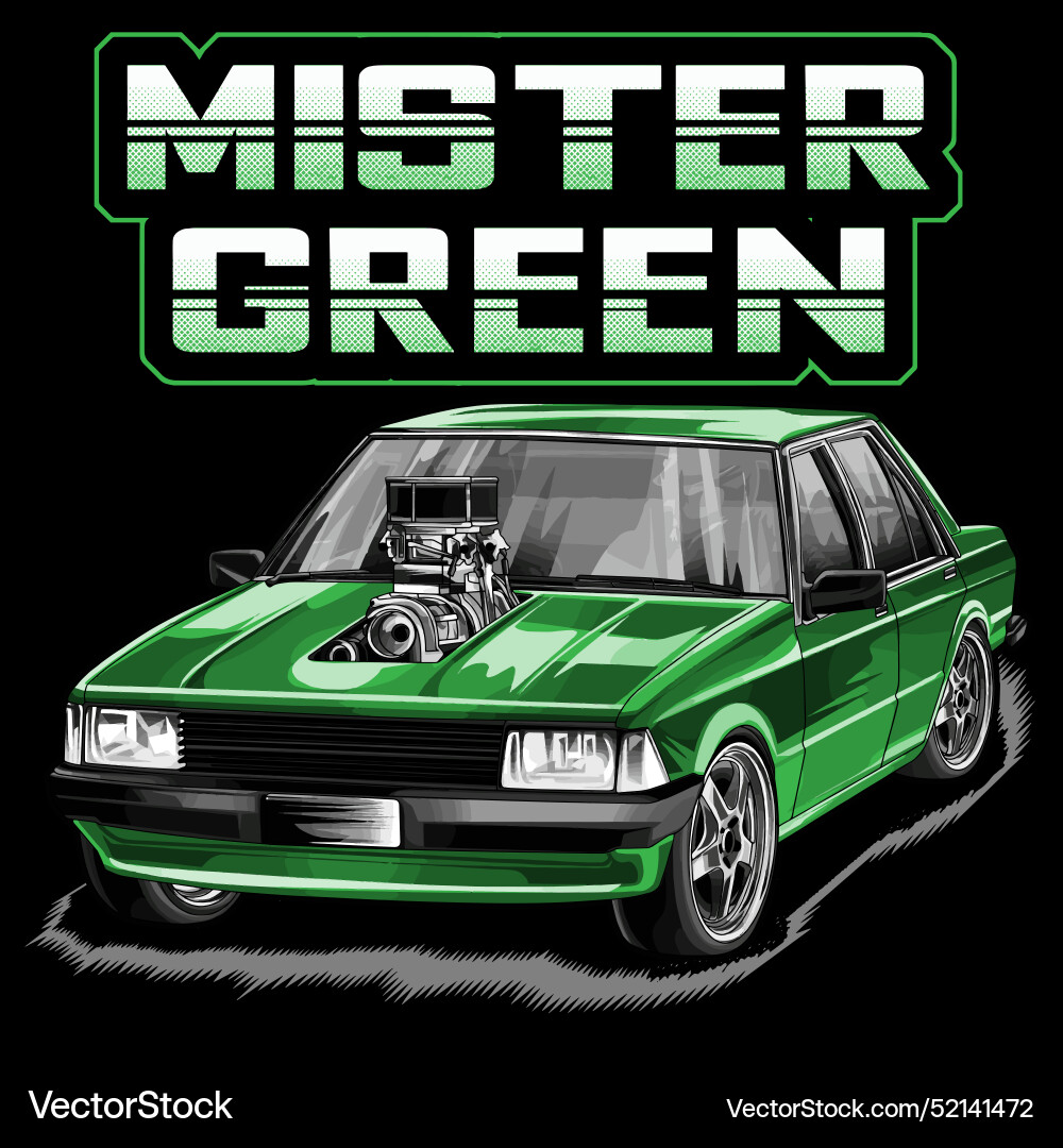 Green drag racing car with black strip Royalty Free Vector