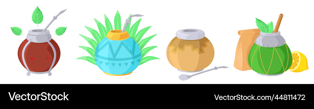 Mate tea drink isolated cartoon set Royalty Free Vector