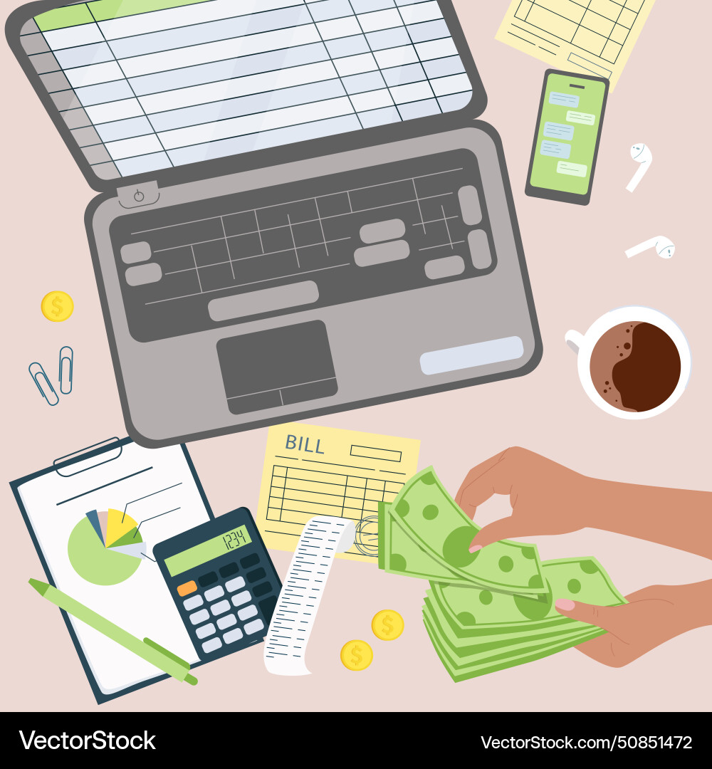 Money counting hands composition Royalty Free Vector Image