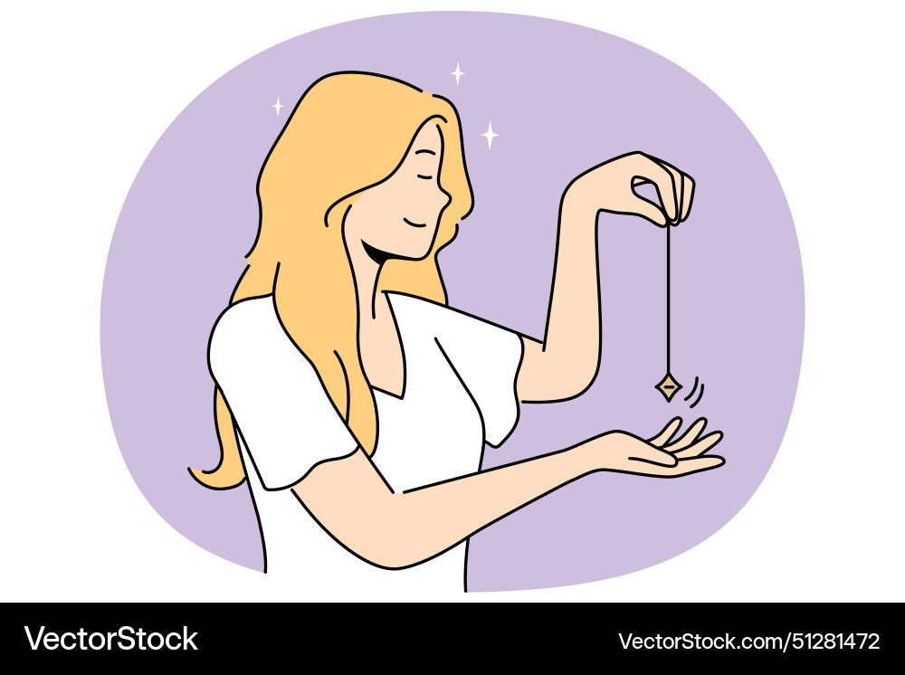 Smiling woman using pendulum for spiritual Vector Image