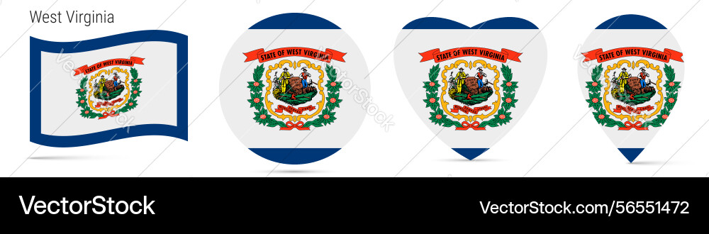 West virginia us state waving flag circle badge Vector Image