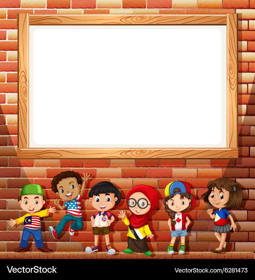 Kids Border with Children Royalty Free Vector Image