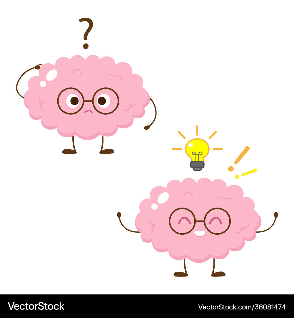 Cute happy human brain in glasses Royalty Free Vector Image