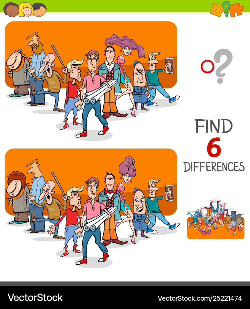 Find differences game with people group Royalty Free Vector