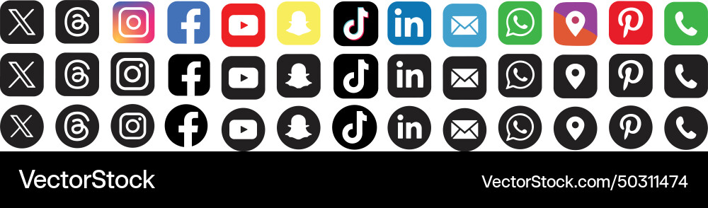 Set of facebook threads x twitter instagram Vector Image