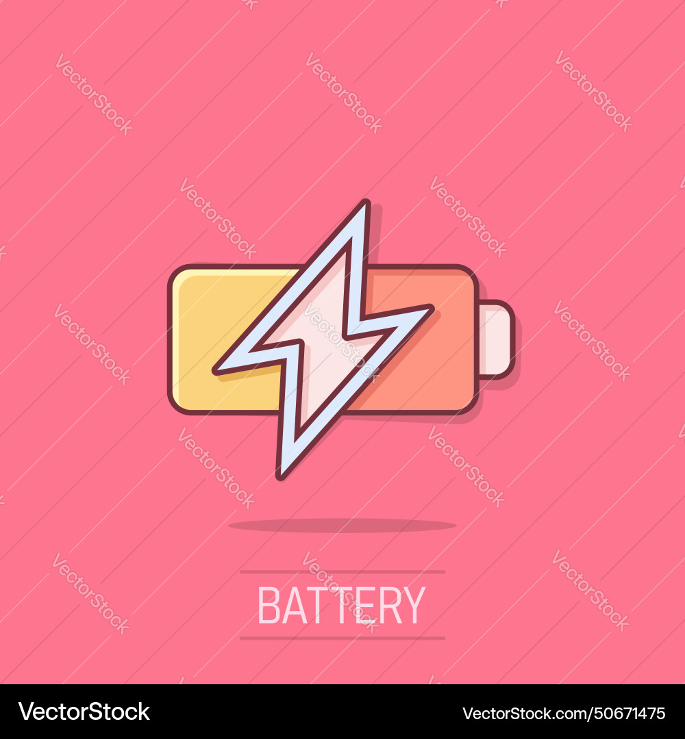 Battery icon in comic style accumulator cartoon Vector Image