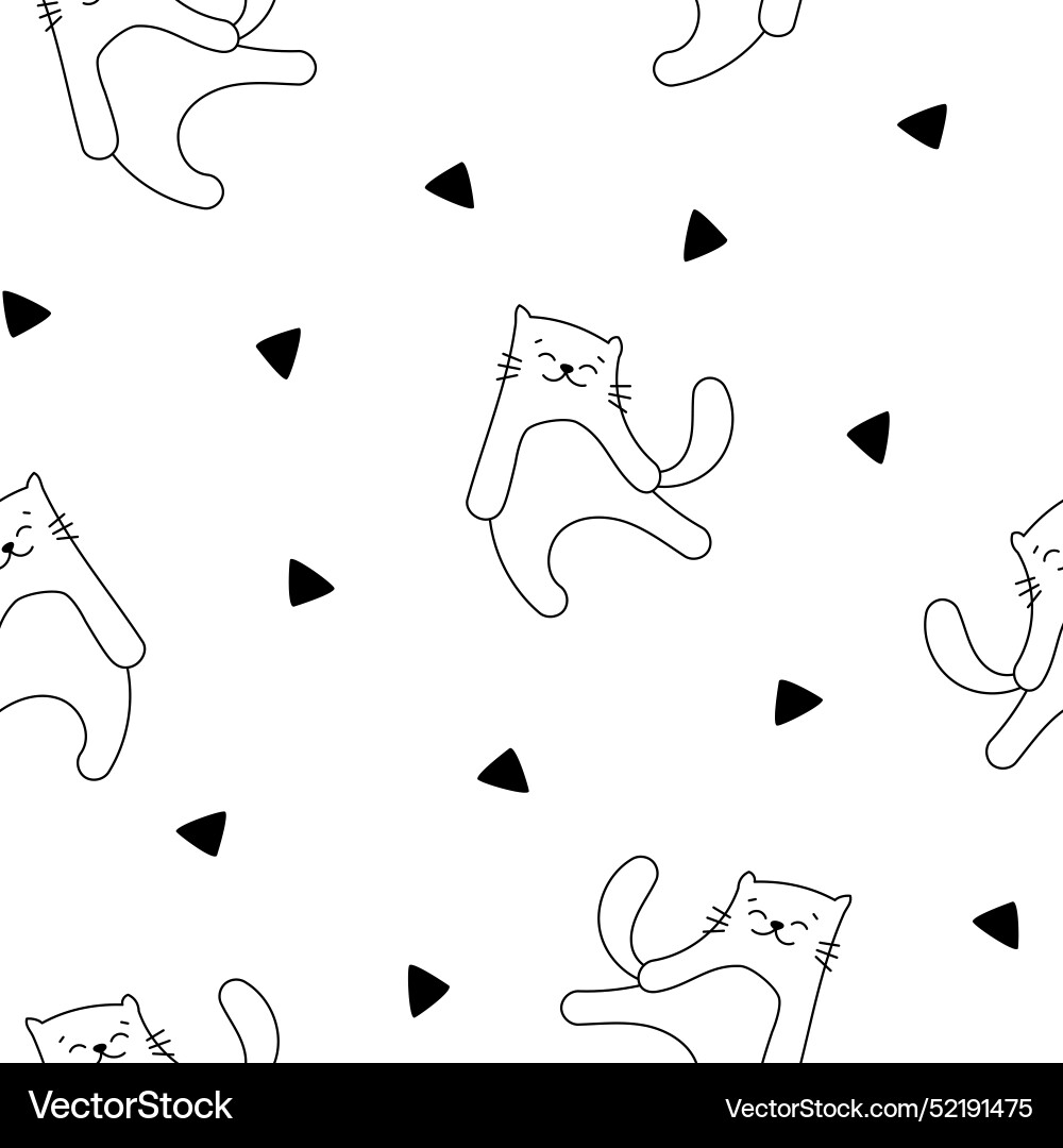 Cute funny cat seamless pattern coloring page Vector Image