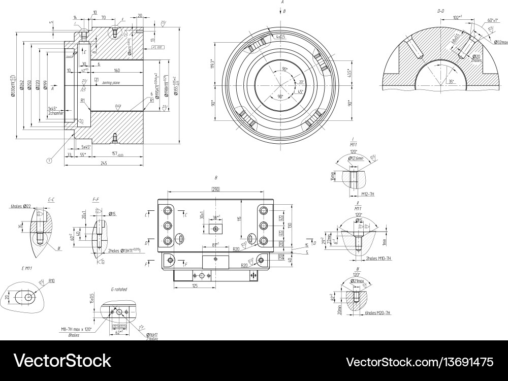 Engineering drawing of components Royalty Free Vector Image