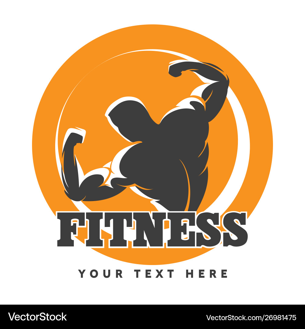 Posing bodybuilder fitness emblem Royalty Free Vector Image