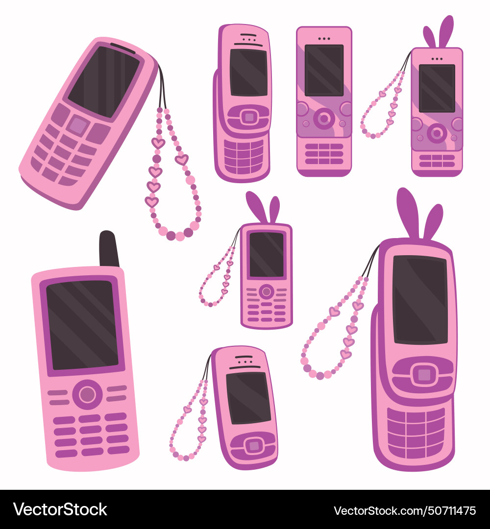 Purple y2k handphone collection Royalty Free Vector Image