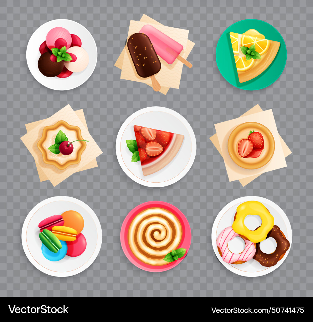 Sweets desserts set transparent Royalty Free Vector Image