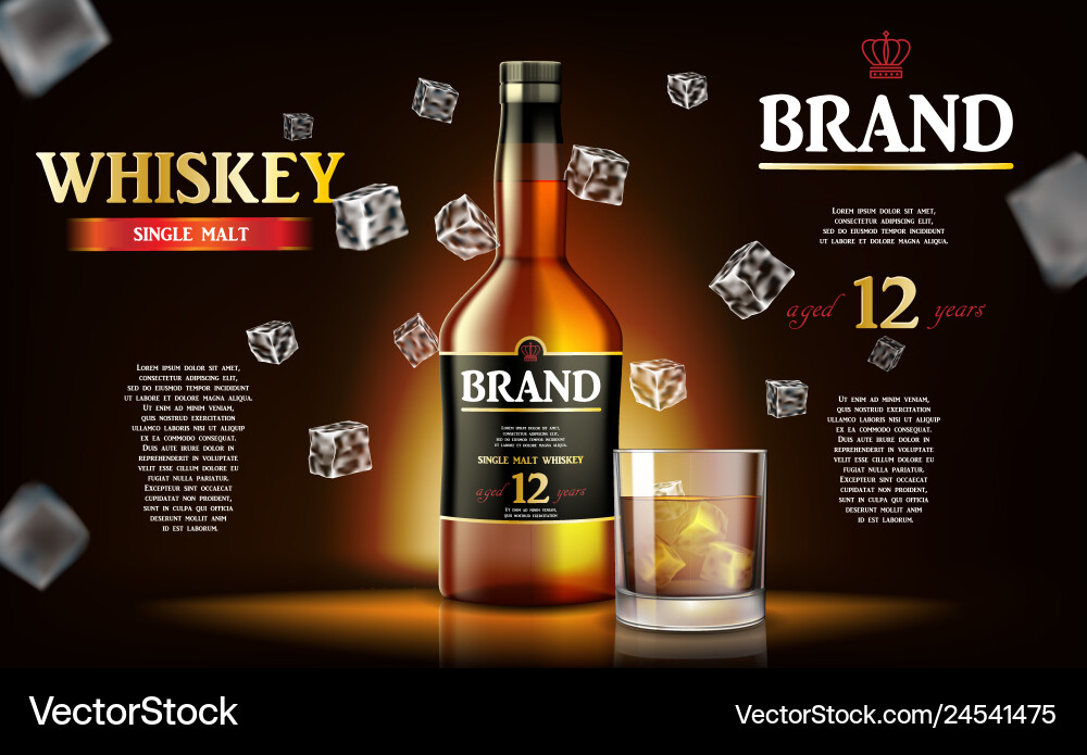 Whiskey ads label design realistic glass Vector Image