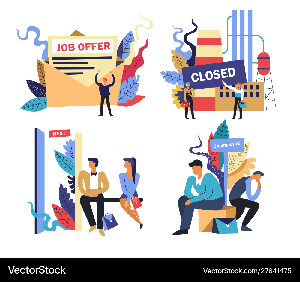 Work and unemployment problem isolated icons job Vector Image