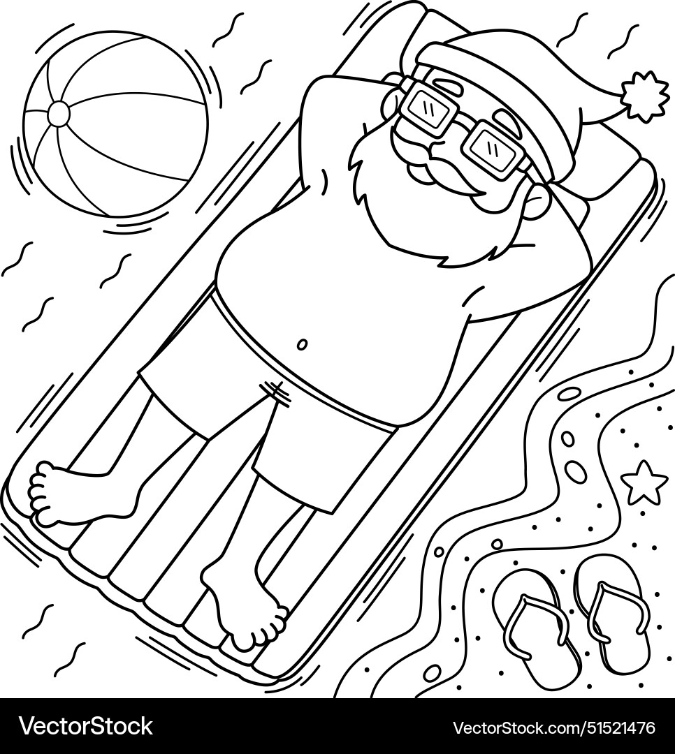 Christmas in july santa floating coloring page Vector Image
