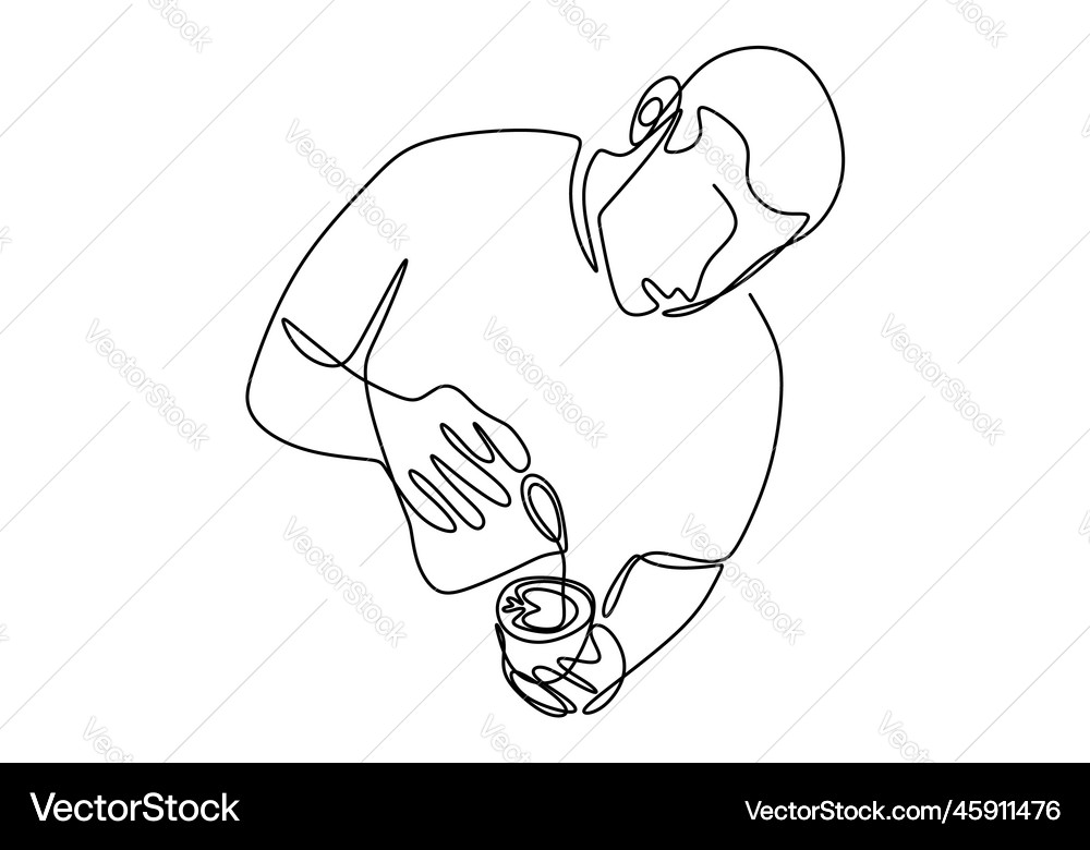 Continuous one single line drawing of barista Vector Image