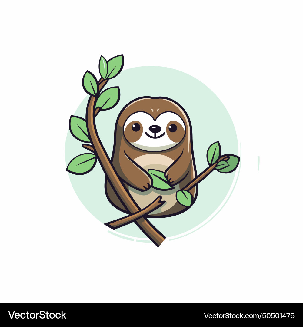 Cute cartoon sloth sitting on tree branch Vector Image