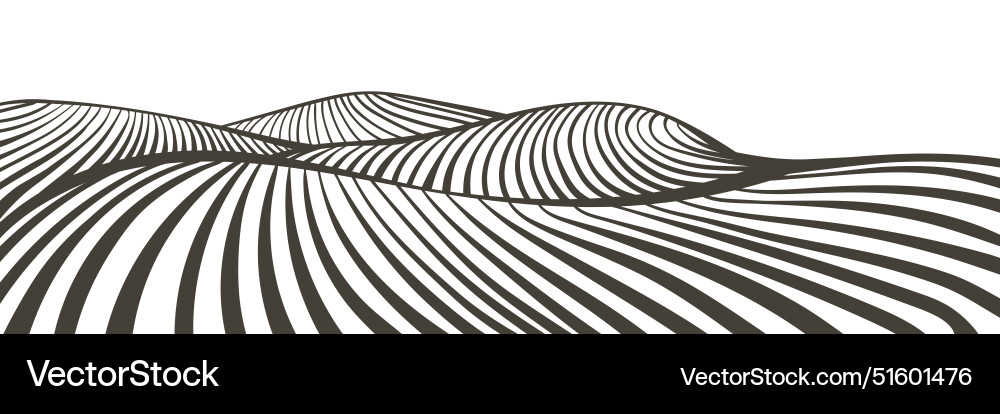 Farm field landscape on small hills furrows Vector Image